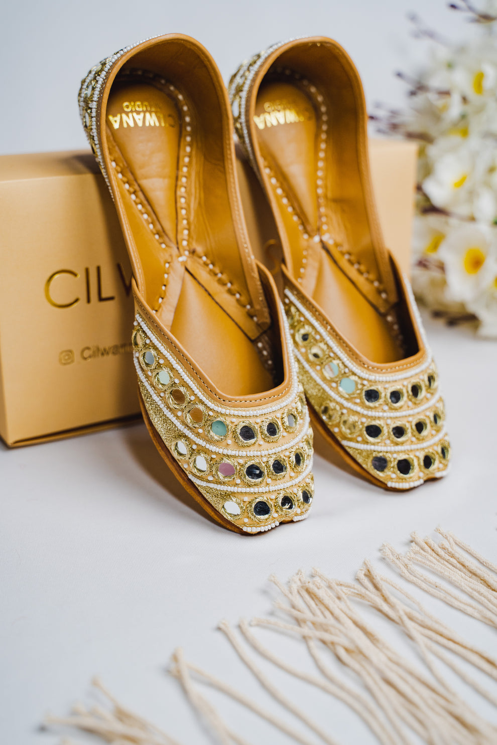 Golden Mirror Jutti | Buy Embroidered Fancy Jutti For Women – Cilwana ...